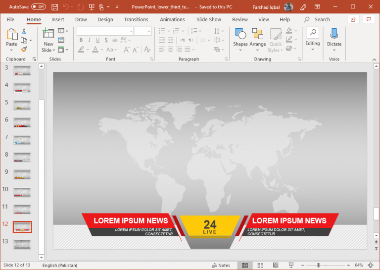 News Channel PowerPoint Template with Lower Third Design